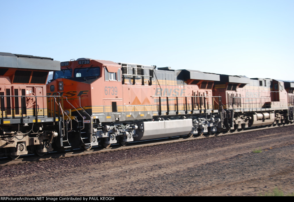BNSF 6739 passes me by as she slows down for a crew change
